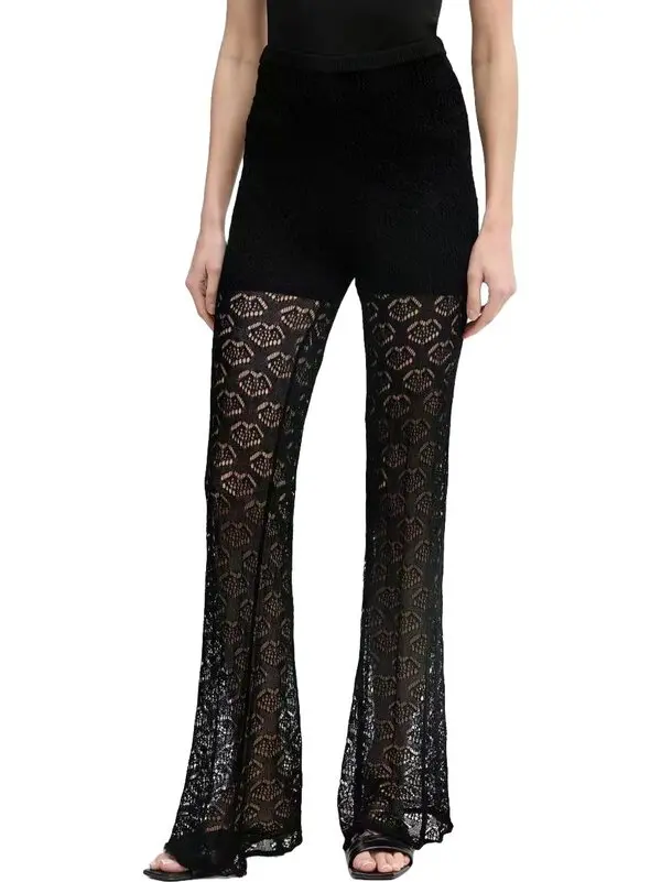 SILVIAN HEACH Lace-knit Flared Trousers - Black