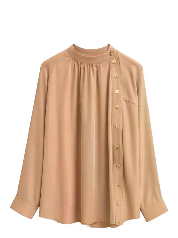 EDWARD ACHOUR PARIS Off-centre Pleated Shirt - Brown