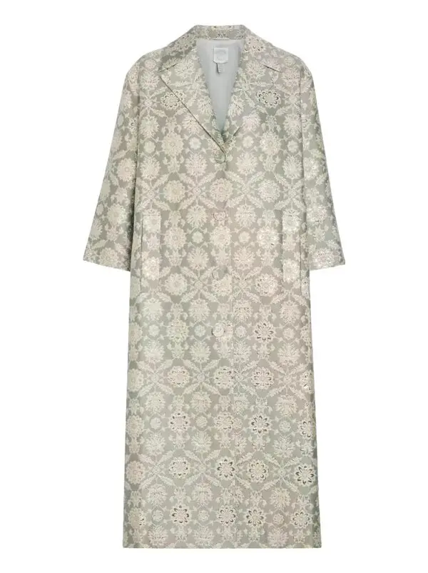 Huishan Zhang Single-breasted Floral Brocade Coat - Green