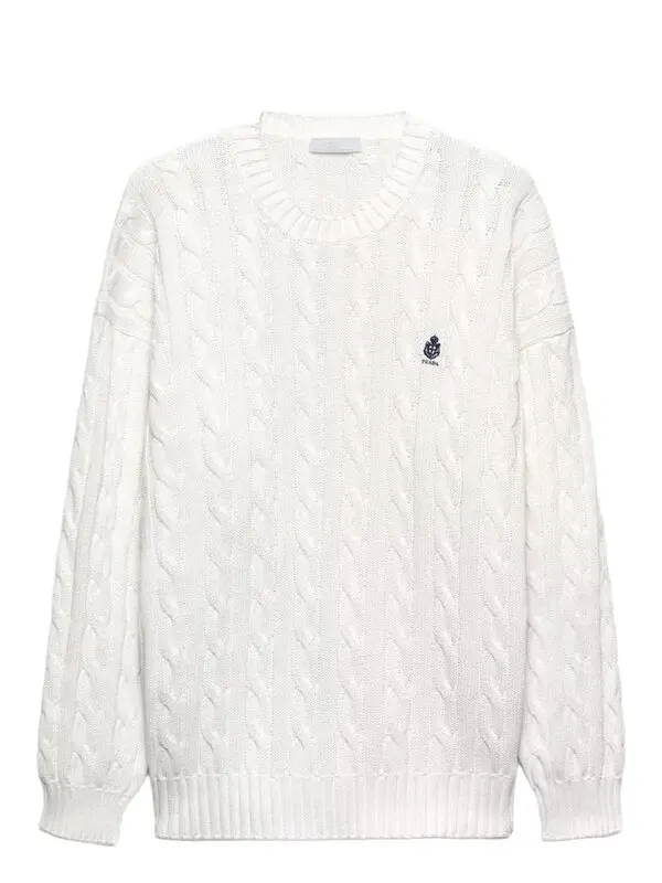 Prada Cable-knit Logo Embroidered Sweater - White