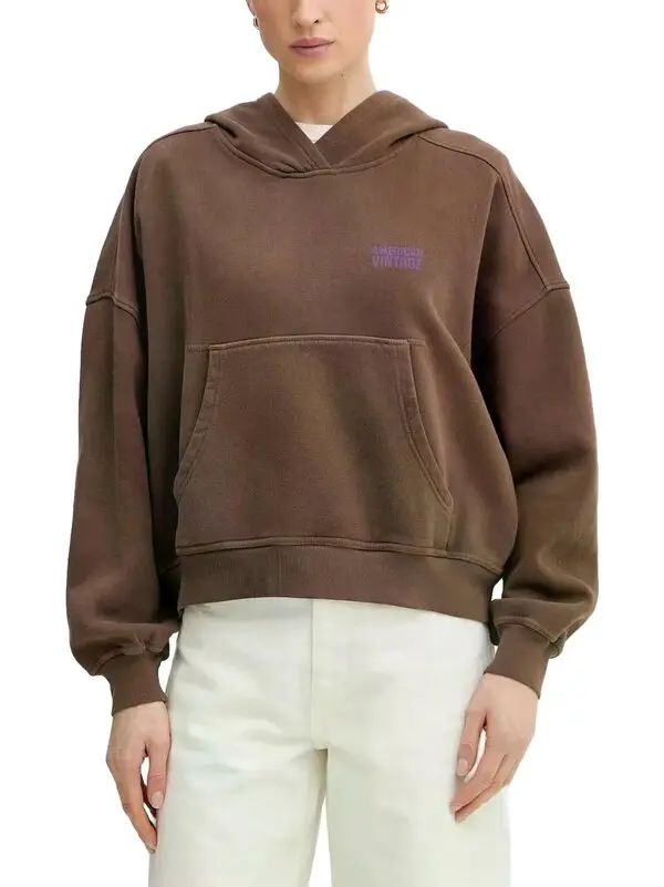 American Vintage Plizzy Logo-print Pouch-pocket Hoodie - Brown