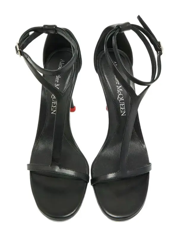 Alexander McQueen Leather Stiletto Heel T-strap Sandals - Black