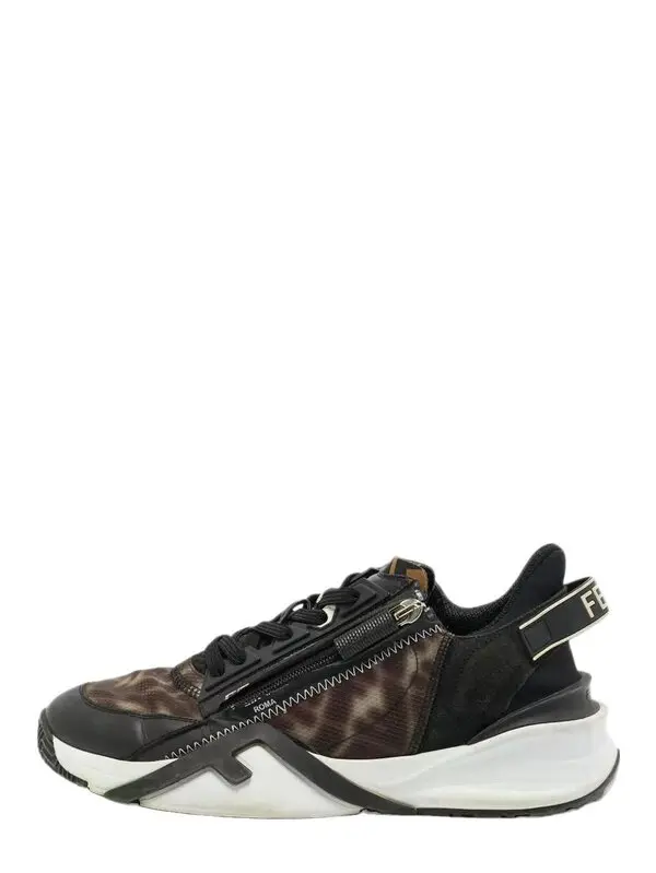 Fendi Flow Sneakers With Animal Print And Side Zip - Black