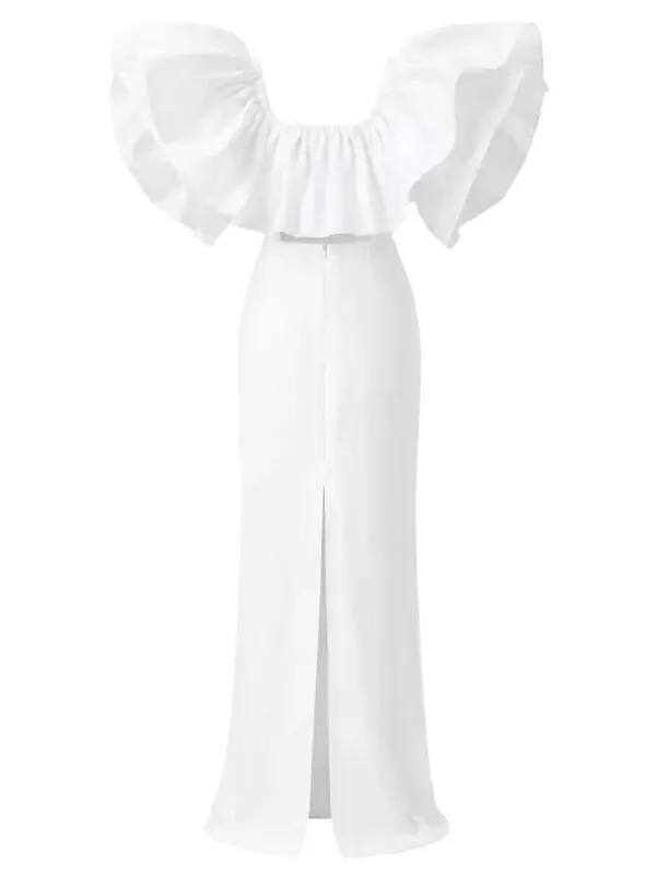 MONOT Ruffled Maxi Dress With Sculptural Sleeves - White