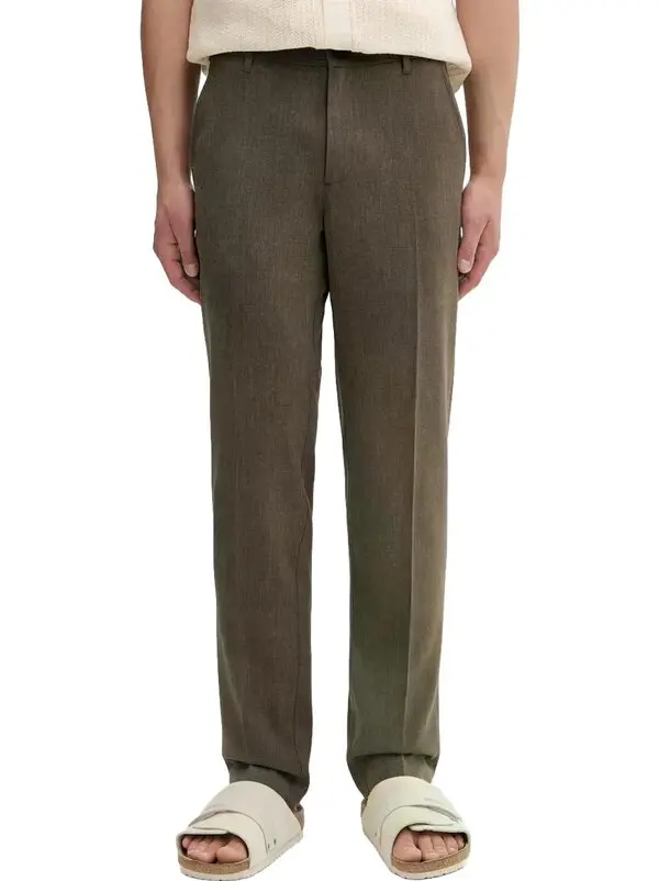 LES DEUX Logo-embroidered Pressed-crease Trousers - Brown