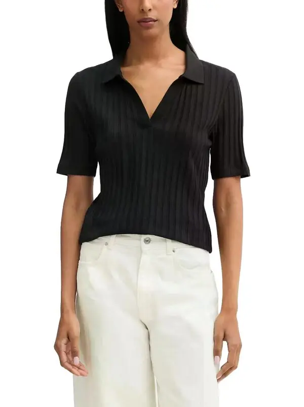 Marc O'polo Ribbed Knit Polo Collar Top - Black