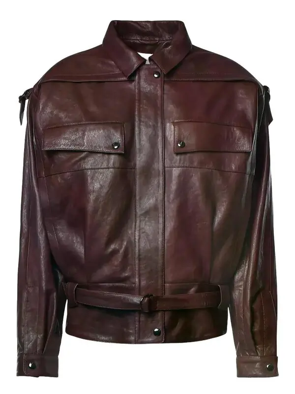 Magda Butrym Belted Panelled Leather Jacket - Red