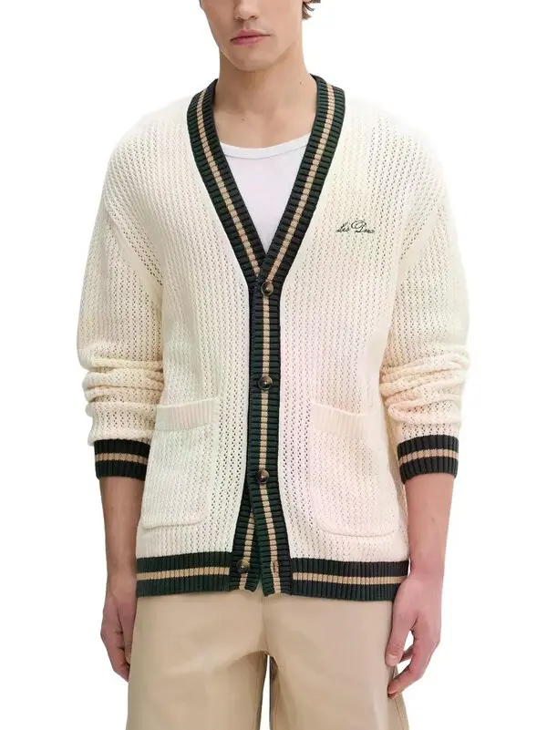 LES DEUX Logo Embroidered Striped-trim Cardigan - Neutrals