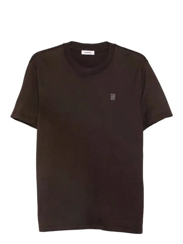 Sandro Leather-patch T-shirt - Brown
