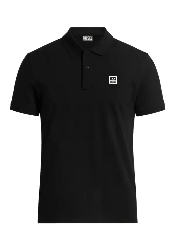 DIESEL® Logo-patch Hopsack Polo Shirt - Black