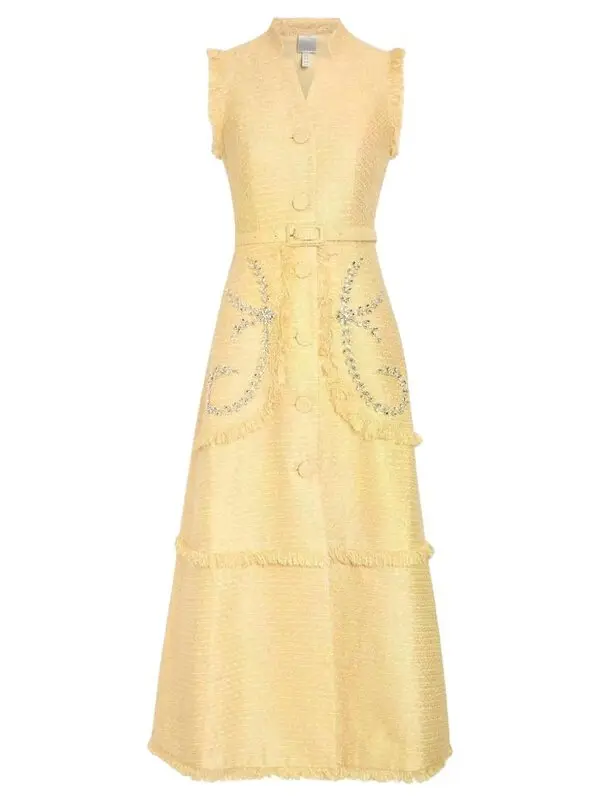 Huishan Zhang Crystal-embellished Tweed Midi Dress - Yellow