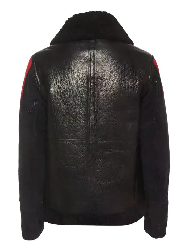 Burberry Zip-up Shearling Collar Leather Jacket - Black