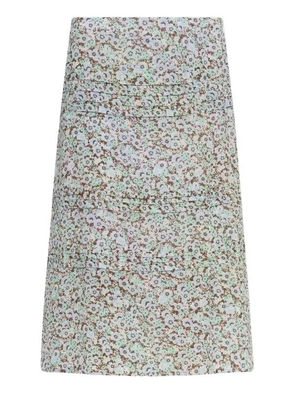 Tory Burch A-line Floral Print Midi Skirt - Blue