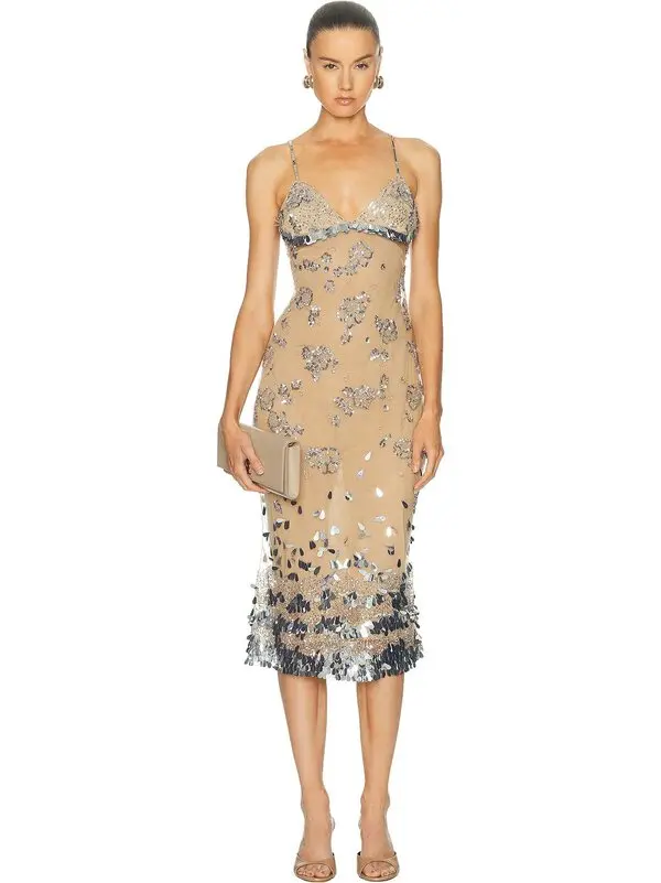 MIRROR PALAIS Embellished Midi Dress - Silver