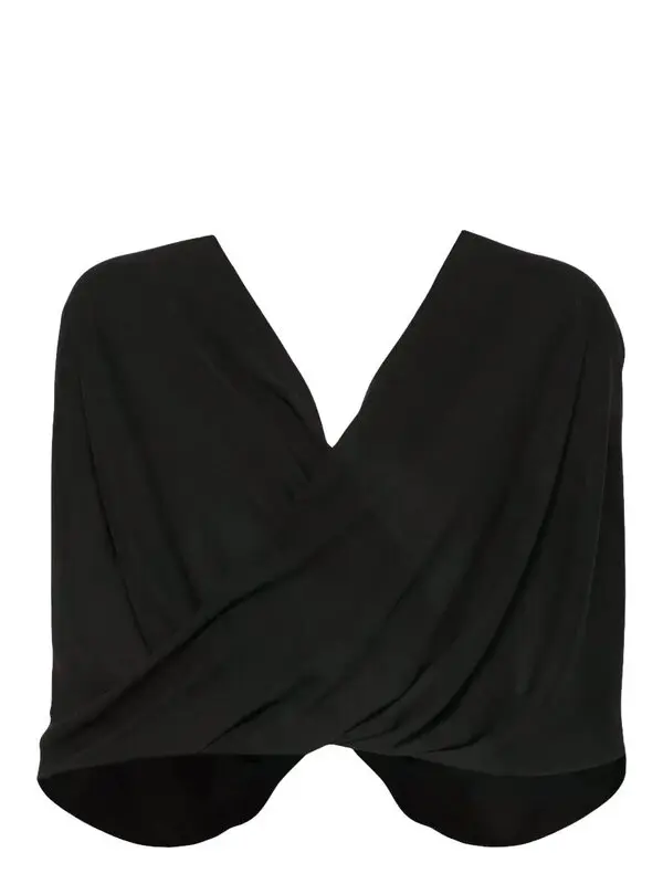 HANITA Draped V-neck Top - Black