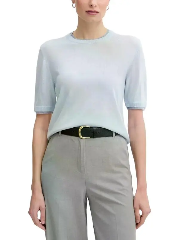 BENETTON Short Sleeve Ribbed Trim Sweater - Blue