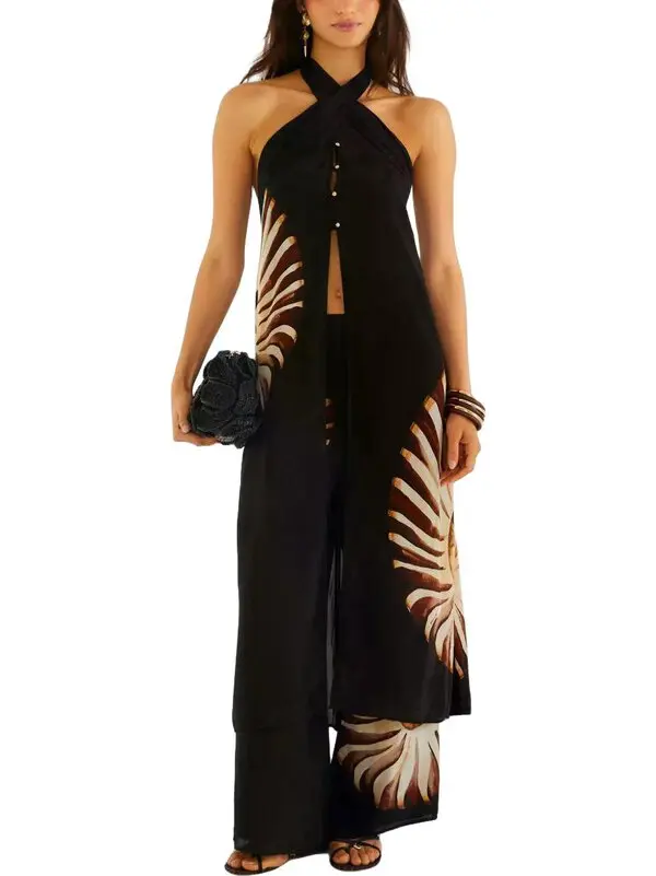Farm Rio Ammonite Print Smocked Trousers - Black