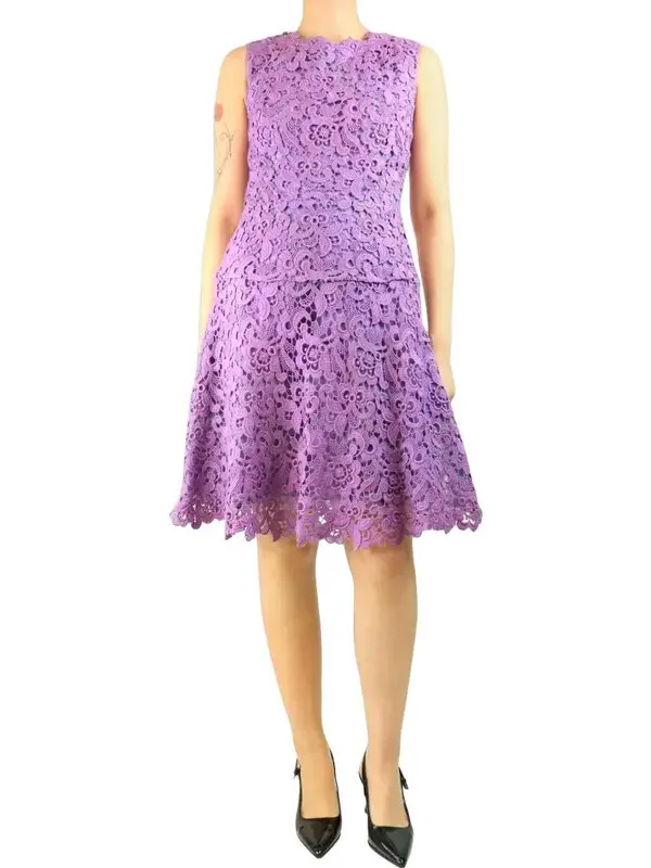 Oscar De La Renta Broderie Anglaise Midi Dress - Purple