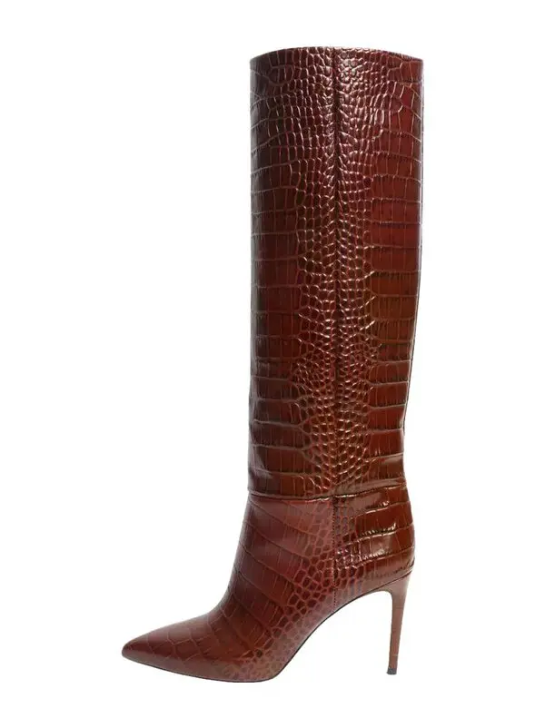 Paris Texas Croc-embossed Knee-high Stiletto Boots - Brown