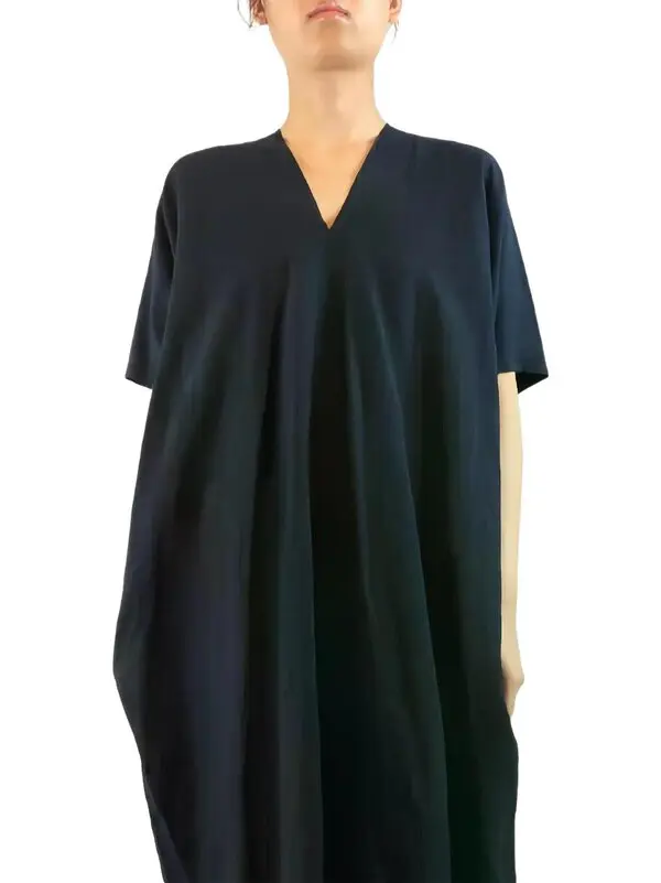 DOSA V-neck Short Sleeve Linen Midi Dress - Blue