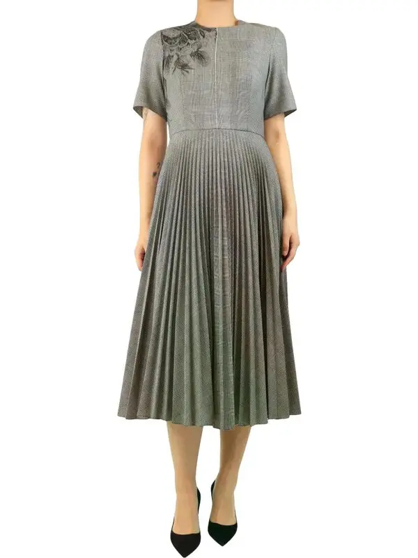 Erdem Prince Of Wales-check Pleated Midi Dress - Grey