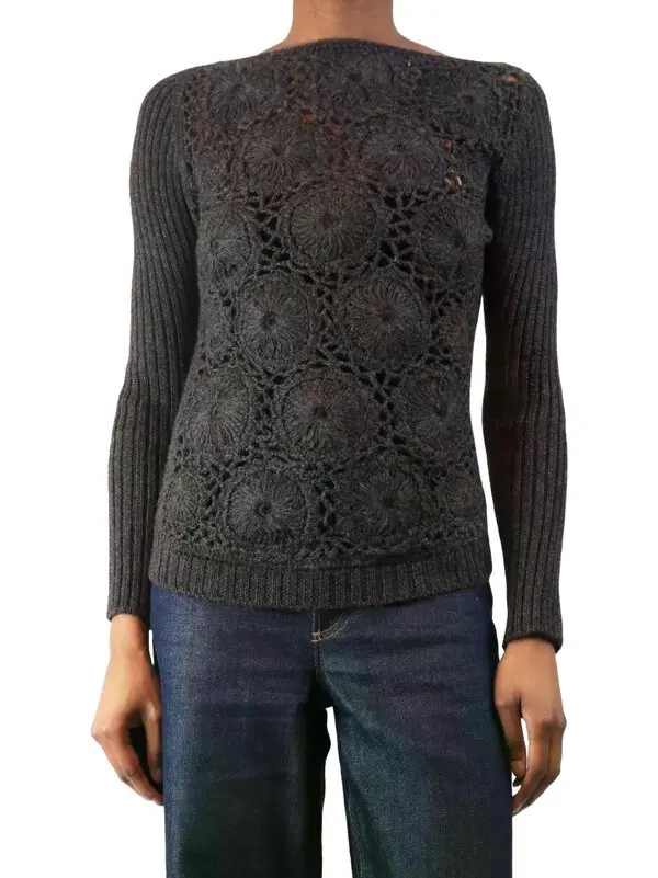 Prada Ribbed Crochet-knit Sweater With Contrasting Sleeves - Grey