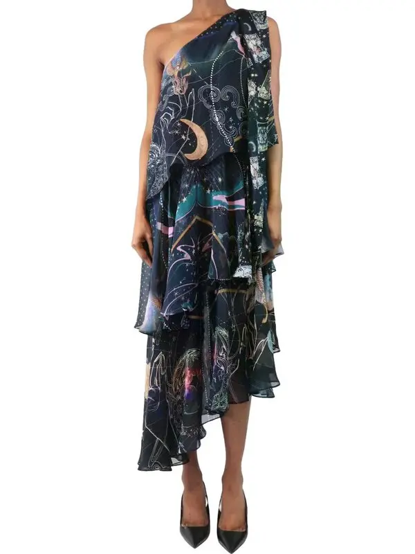 Camilla Asymmetrical Neck-tie Dress - Black