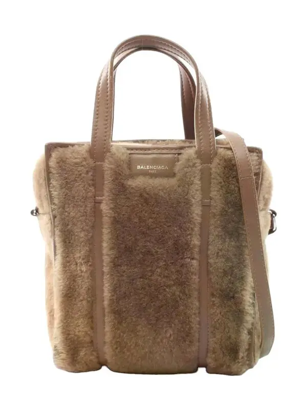 Balenciaga Bazar Shopper Shearling Tote Bag - Brown