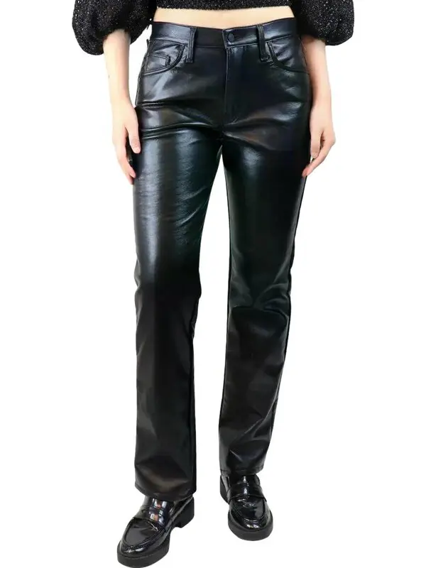 MOTHER Faux-leather Straight-leg Trousers - Black