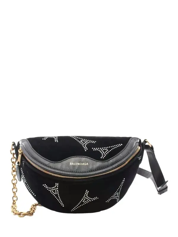 Balenciaga Souvenir Cross Body Bag With Rhinestone Embellishment - Black