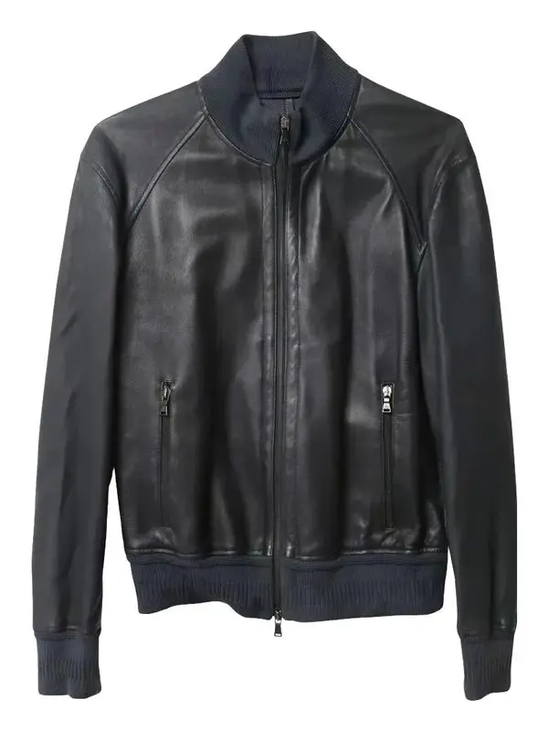 Neil Barrett Leather Bomber Jacket - Black
