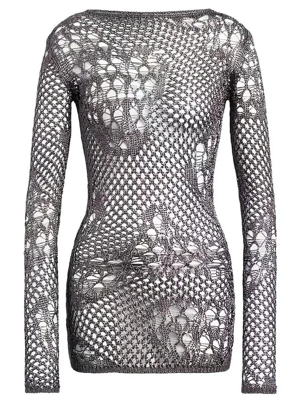 DONDUP Distressed Open-knit Mini Dress - Grey