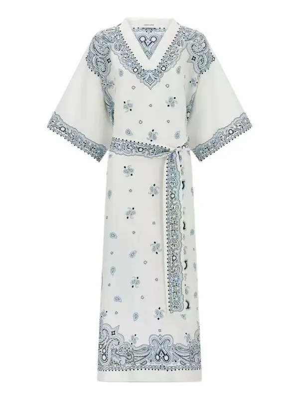 FERRAGAMO Arabesque-print Silk Caftan - White