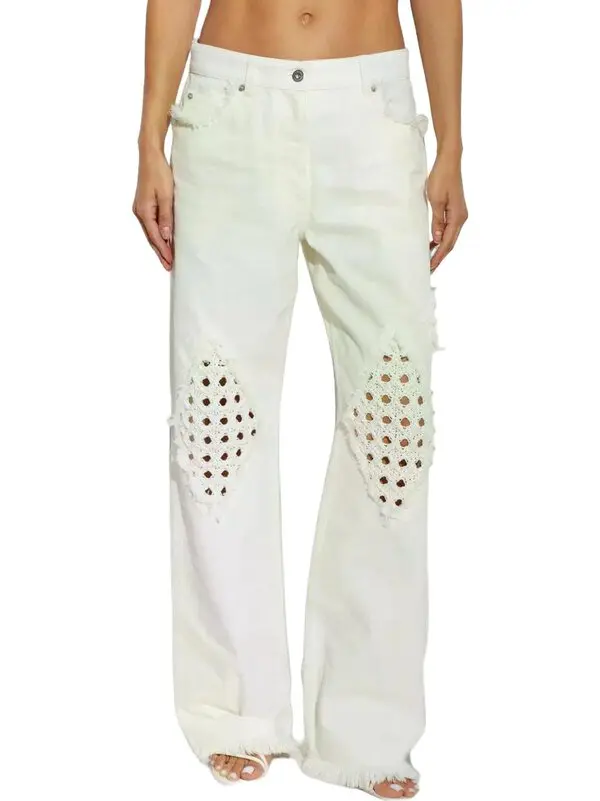 FERRAGAMO Crochet Insert Frayed Jeans - White