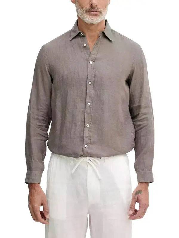 BENETTON Linen Long-sleeve Shirt - Brown
