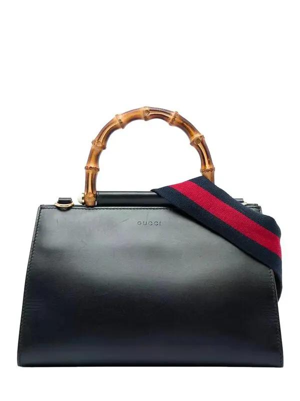 Gucci Calfskin Bamboo Nymphaea Satchel - Black