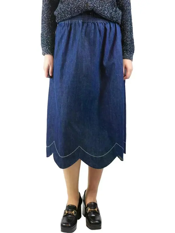 WYse Scallop Hem Midi Skirt - Blue