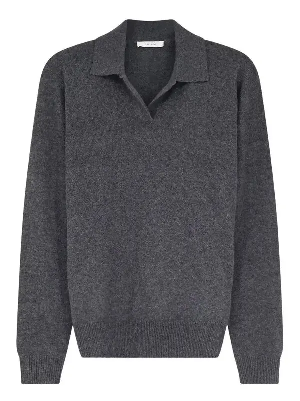 THE ROW Oashi Long Sleeve Polo Sweater In Baby Cashmere - Grey