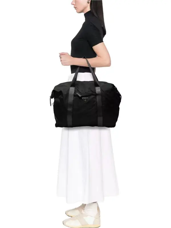Prada Saffiano Trimmed Tessuto Travel Bag - Black