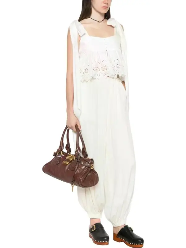 Chloé Broderie Anglaise Tie-fastening Top - White