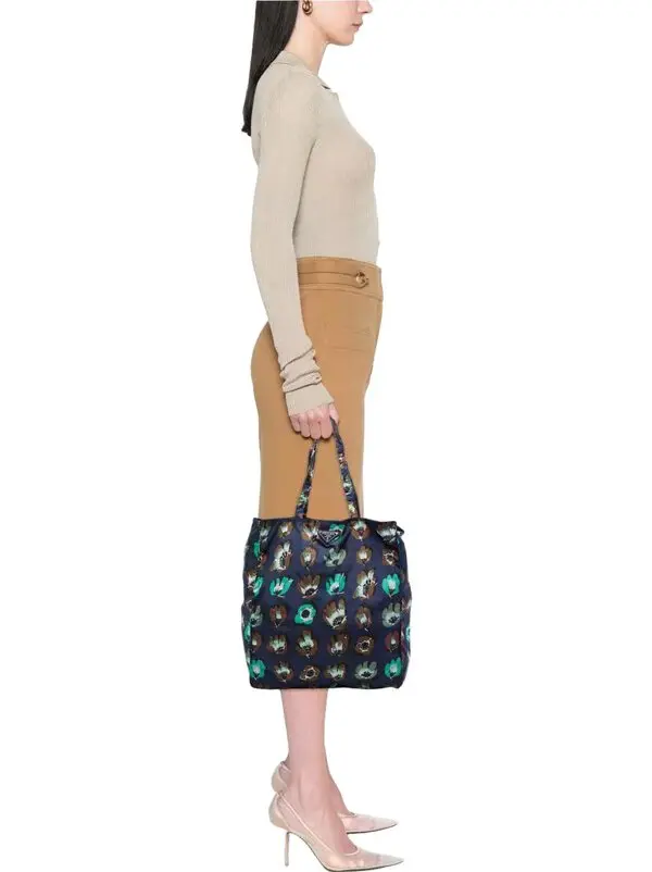 Prada Stampato Tessuto Tote Bag - Blue
