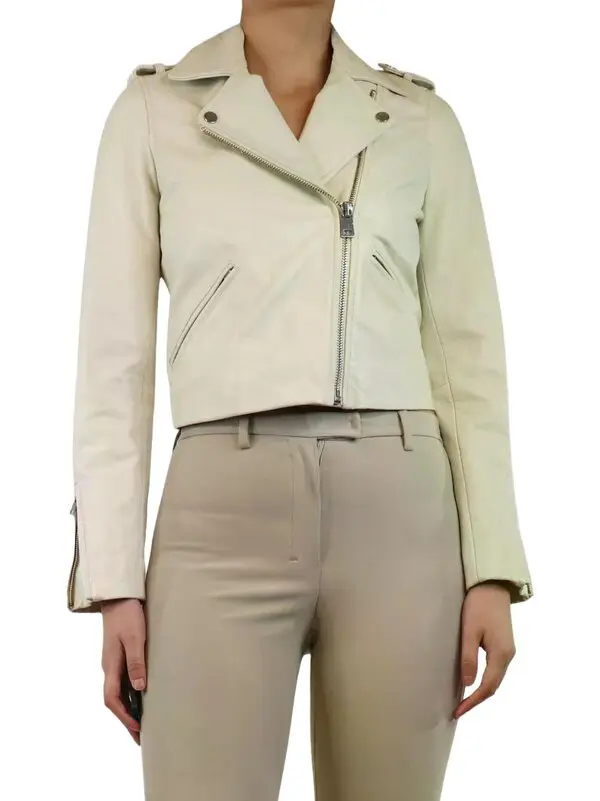 Claudie Pierlot Cream Faux-leather Biker Jacket - Neutrals
