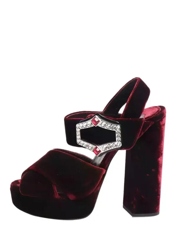 Prada Buckle Heeled Sandals - Red