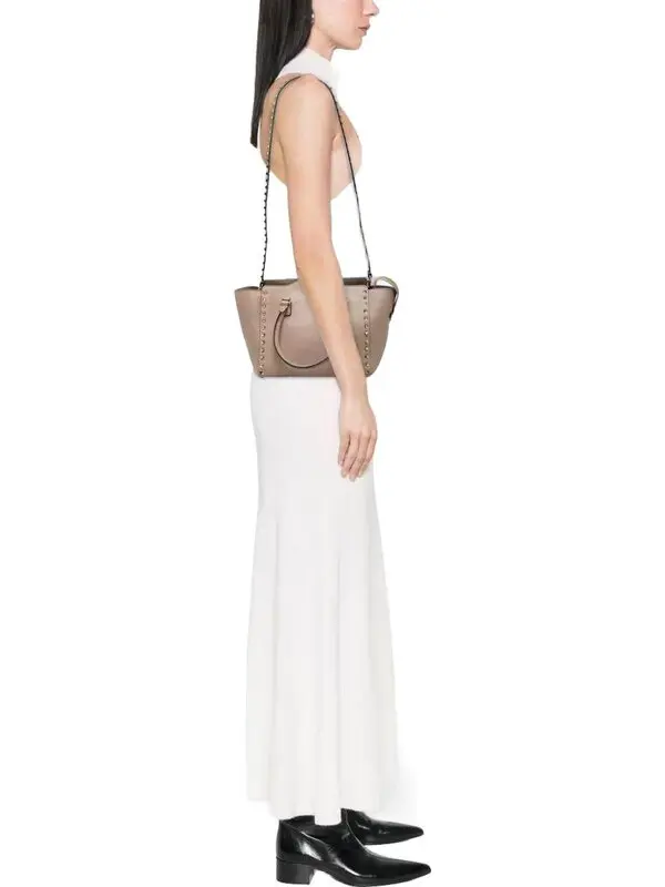 Valentino Garavani Rockstud Double Handle Satchel - Brown