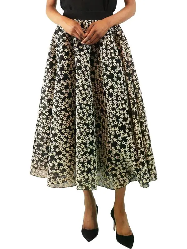 BITTE KAI RAND Floral Print Mesh Midi Skirt - Black