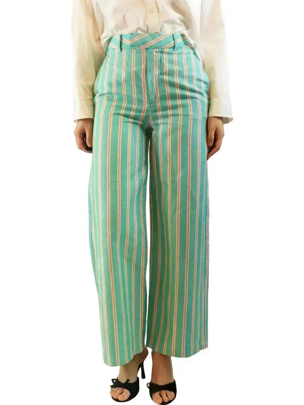 SISTER JANE Striped High-waisted Wide-leg Trousers - Green