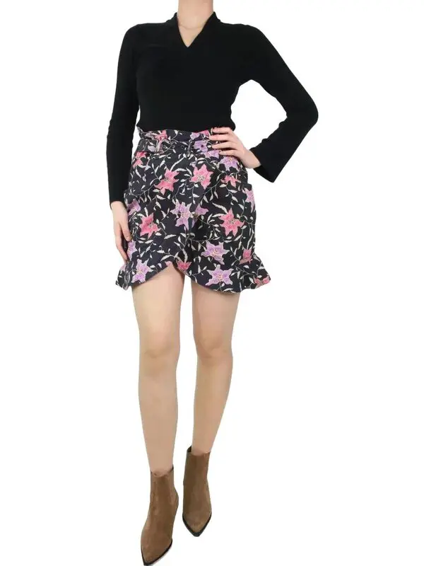ISABEL MARANT VINTAGE Floral Print Wrap Mini Skirt - Black