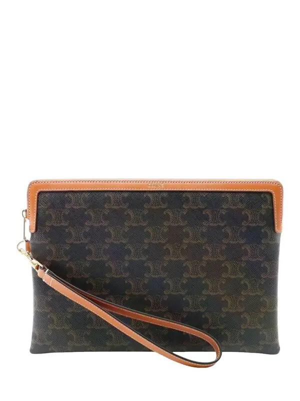 Celine Small Triomphe Coated Canvas Pouch With Strap Clutch Bag - Black
