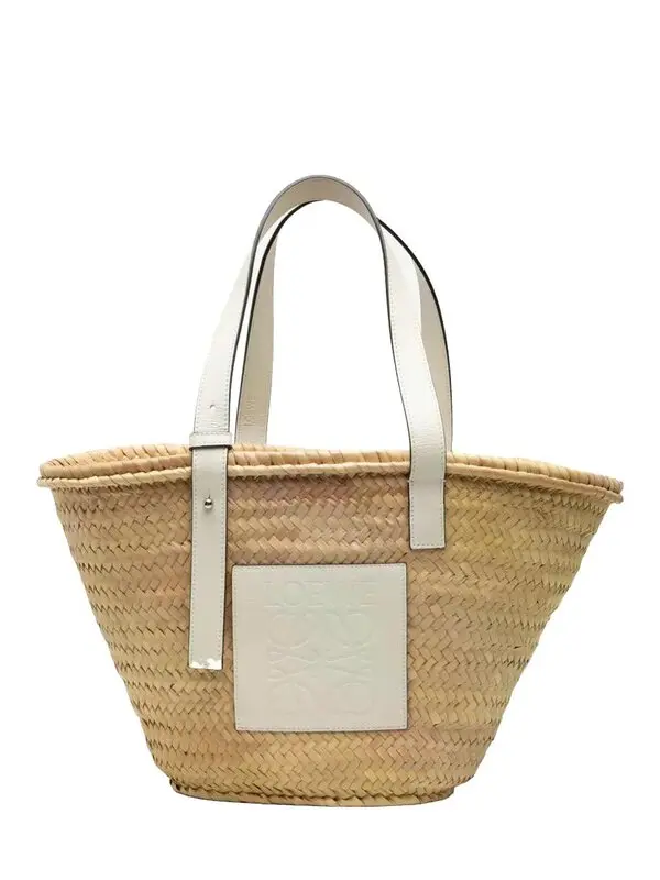 Loewe Medium Raffia Anagram Basket Tote Bag - White