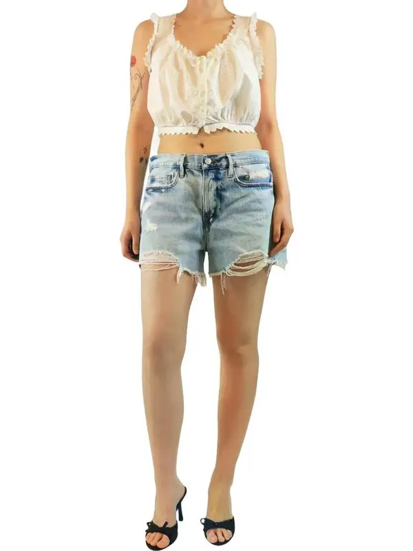 FRAME Ripped Denim Shorts - Blue